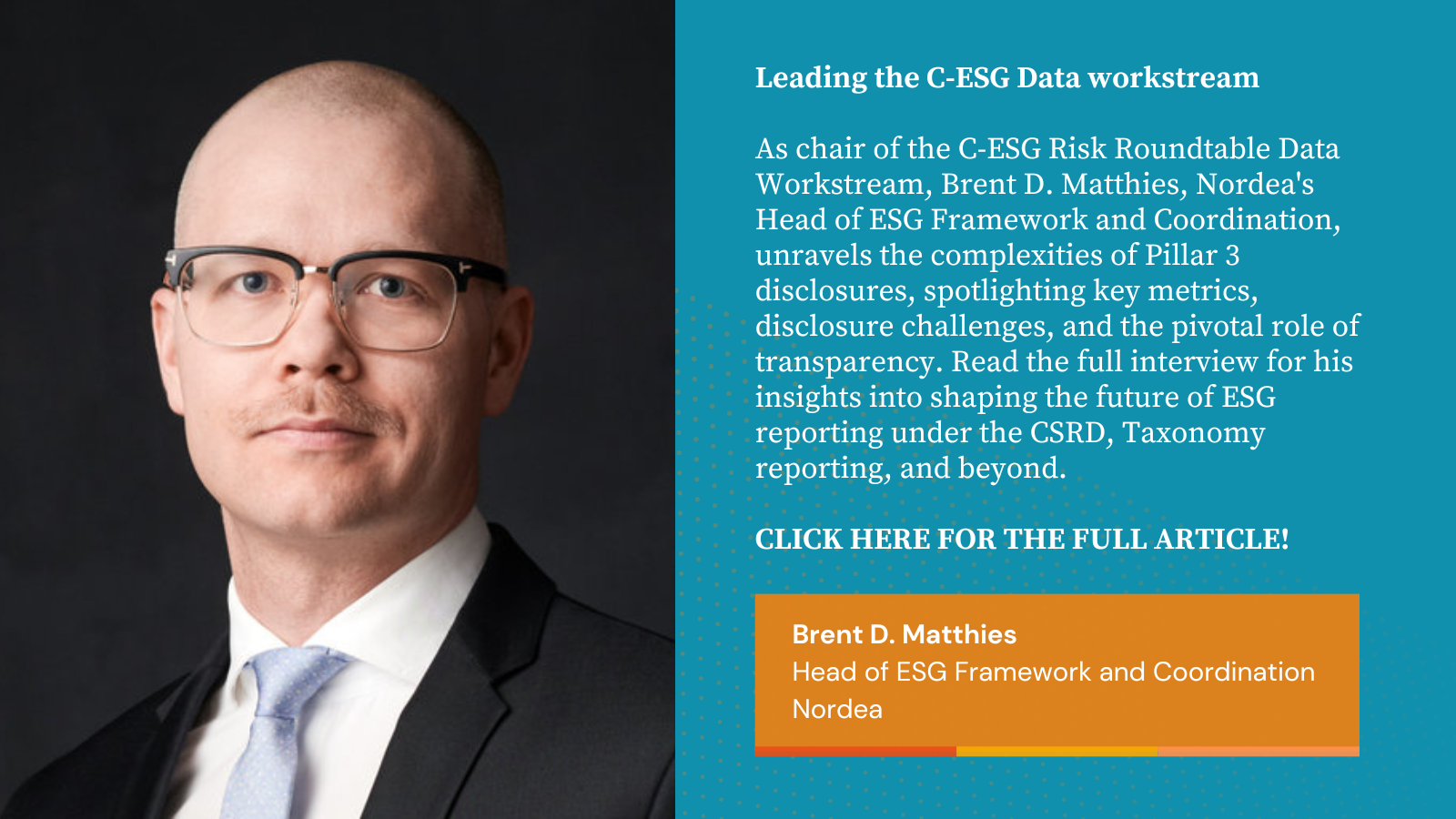 Brent D. Matthies, Head of ESG Framework and Coordination at Nordea, on ...